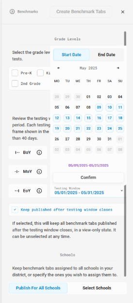Benchmark Tests – District Admin View